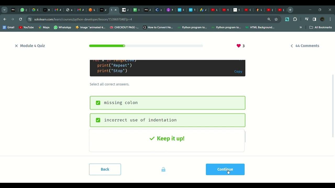 49 Module 4 Quiz | Python Developer | Sololearn - YouTube