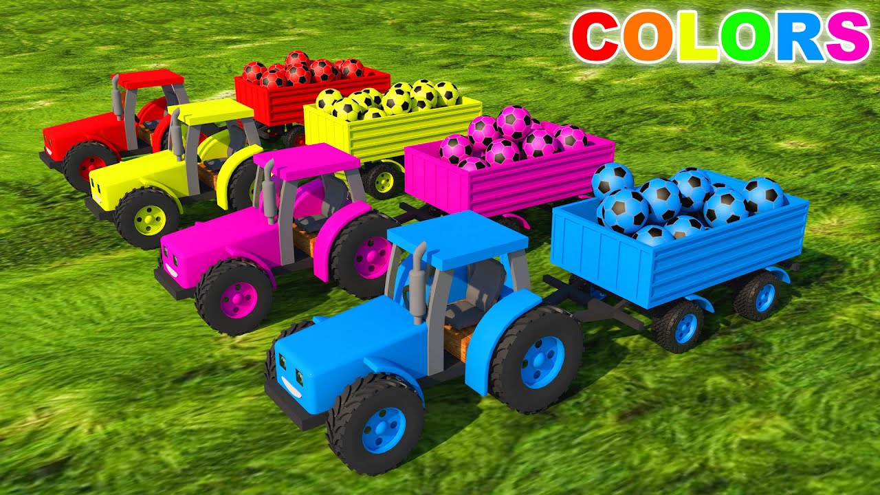 Kids Educational Videos - Colorful Tractors Collecting Soccer Balls ...