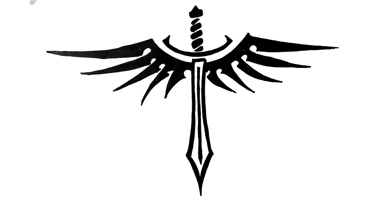 How to draw a tribal sword with wings || Sword tattoo drawing - YouTube