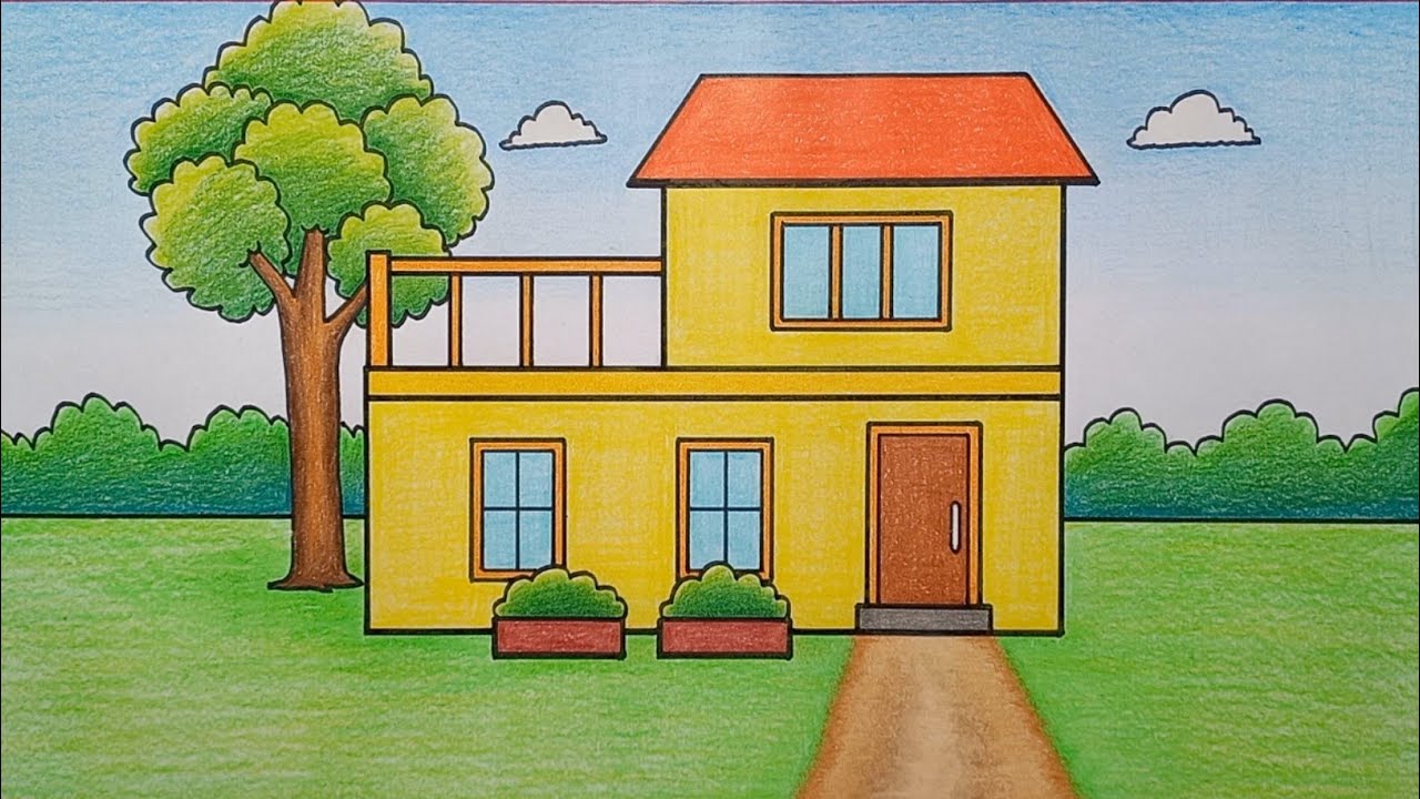 How to Draw a Level House (Step by Step) Easy for Beginners | Drawing a ...