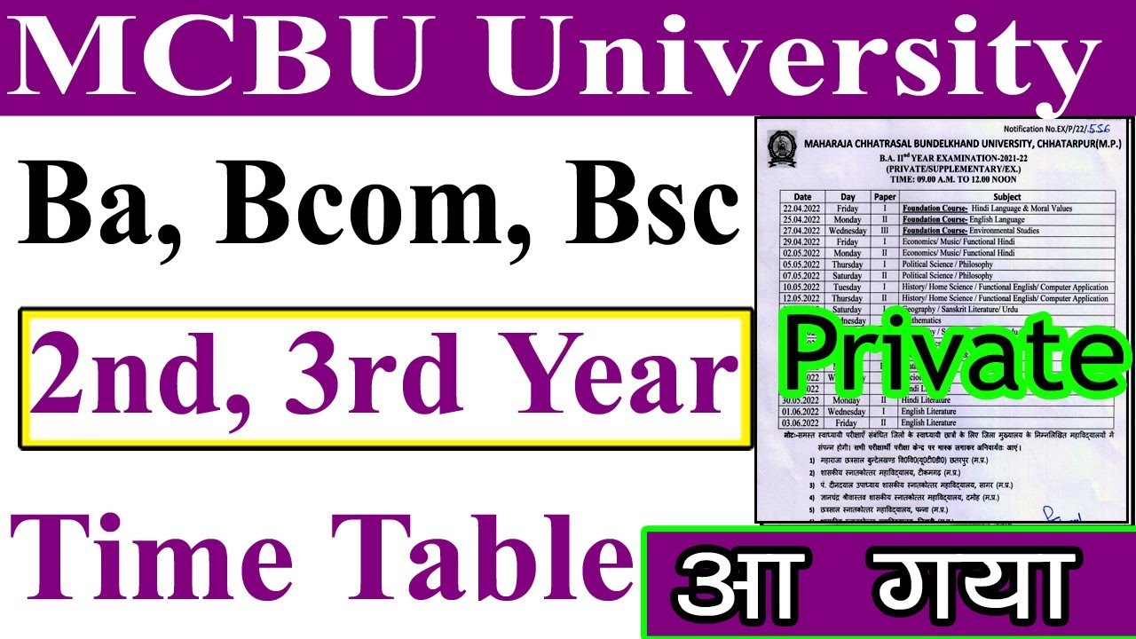 MCBU University 2nd 3rd Year Private Time Table || MCBU University Ba ...