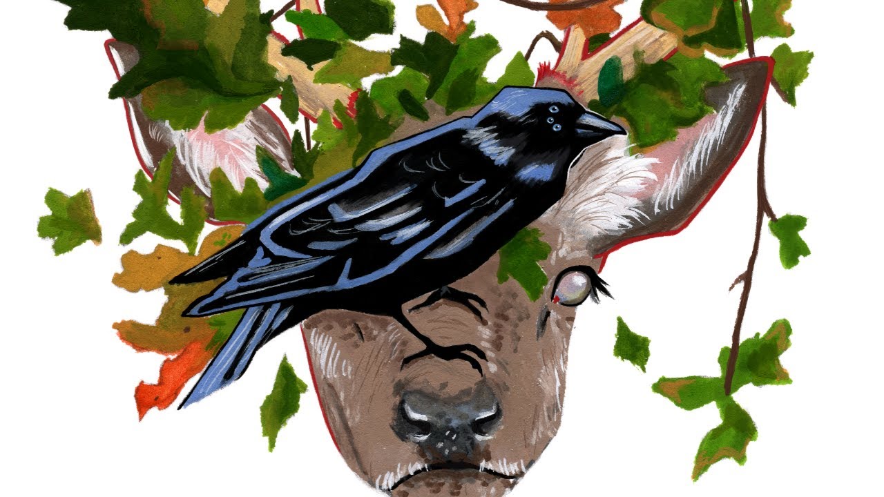 Deer & Six Eyed Crow // Gouache + Digital painting process - YouTube