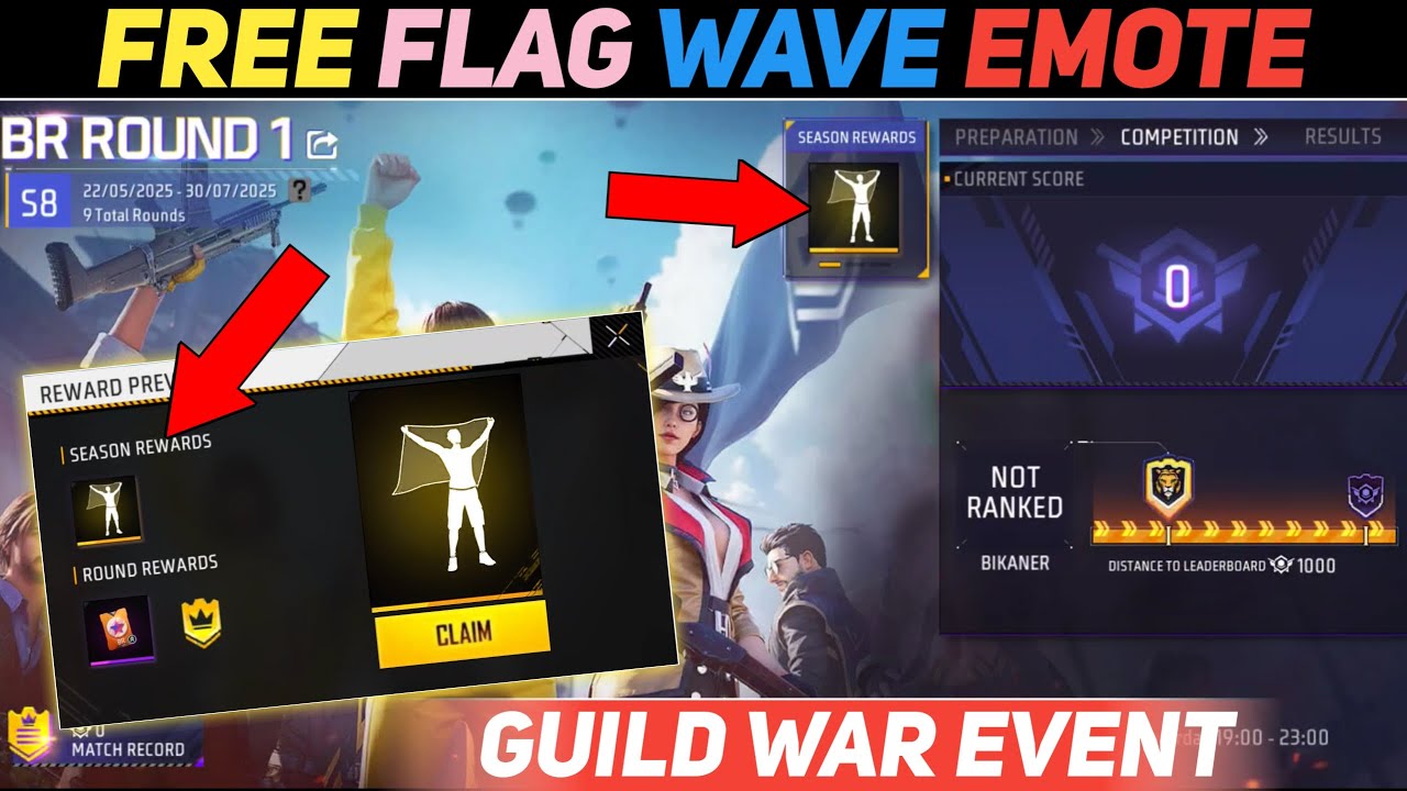 FLAG WAVE 🌊 EMOTE 😯 KAISE LE || BR GUILD WAR EVENT FREE FIRE || GUILD ...