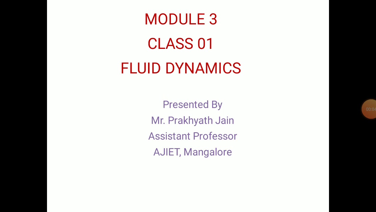 Fluid Dynamics Introduction,Eulers equation,Bernoullis equation for ...