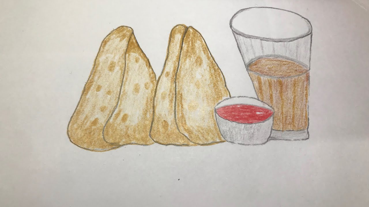 How to draw samosa with tea - YouTube