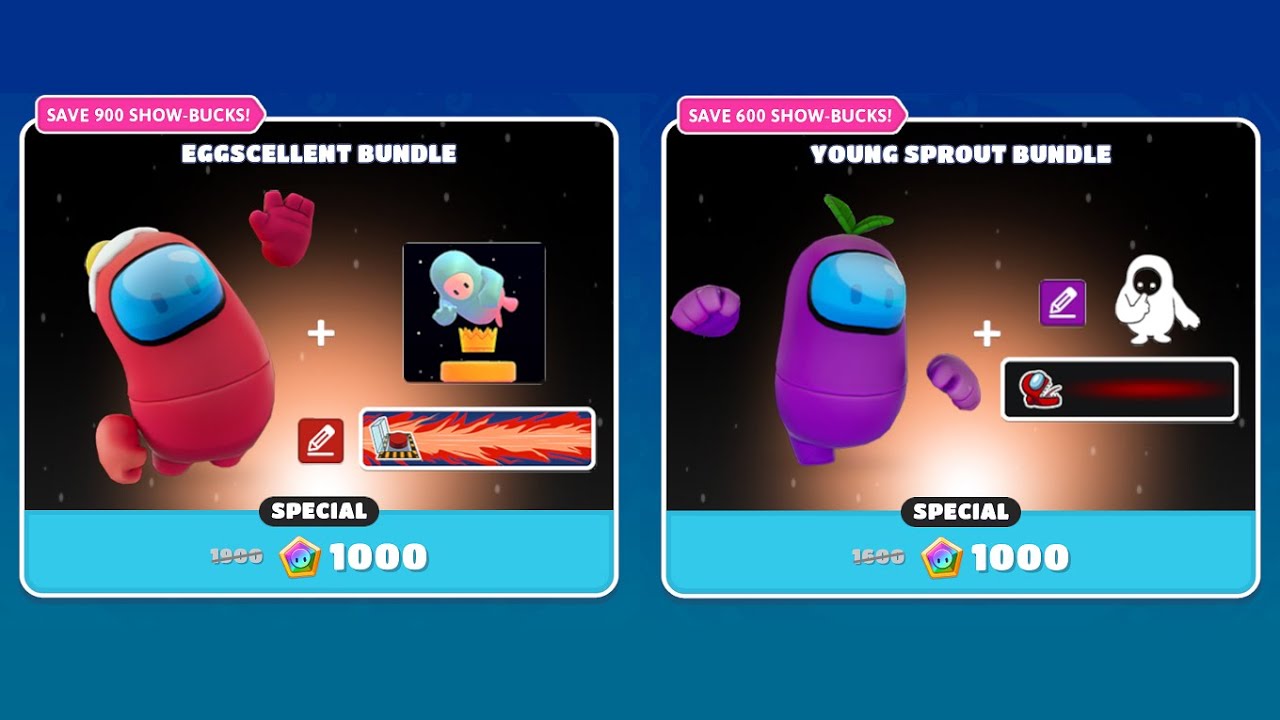 Fall Guys Store - Feb. 24, 2023 🤫Among Us: 🔴🍳Eggscellent 🟣🌱Young Sprout ...