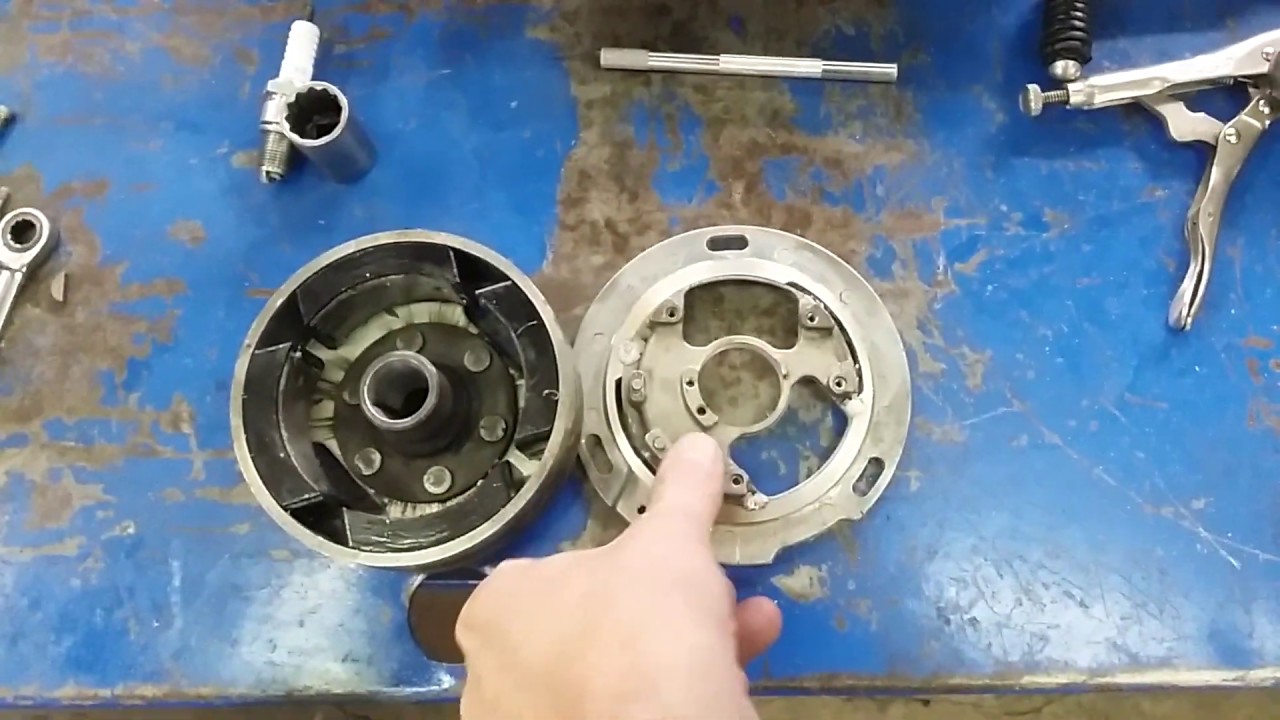 sc500 stator plate welded flywheel cut - YouTube