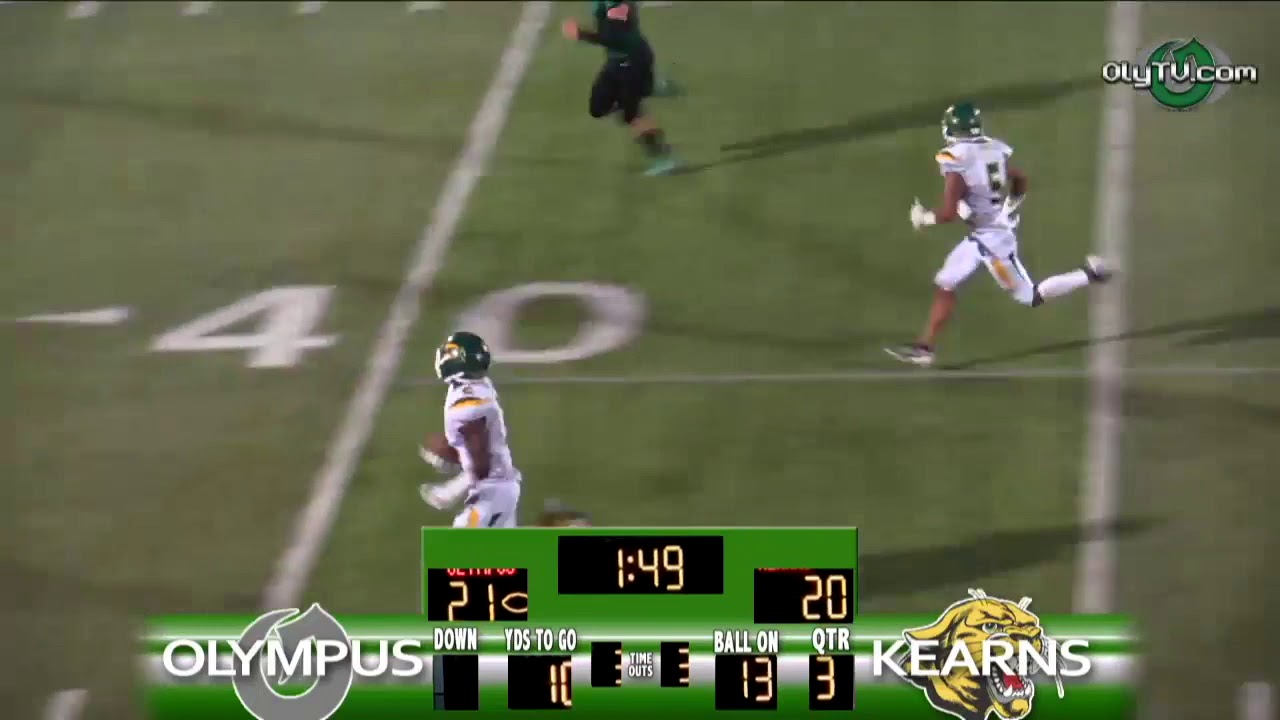 Kearns defensive back Jeffrey Bassa pick-six against Olympus - YouTube