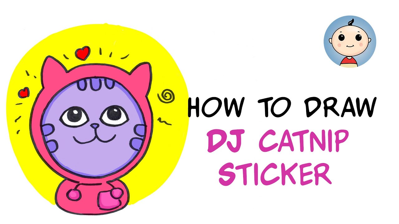 How to Draw DJ Catnip Sticker from Gabby's DollHouse.Step-by-Step easy ...