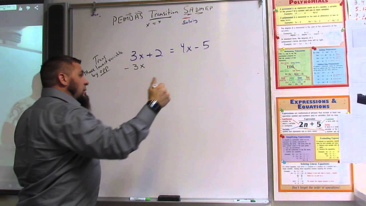 MTS Algebra 1 Transition Solving Equations using SADMEP Ch1 Alg1 - YouTube