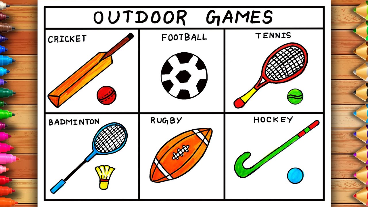 How to draw Outdoor Games Easily | Outdoor Games Drawing For Beginners ...