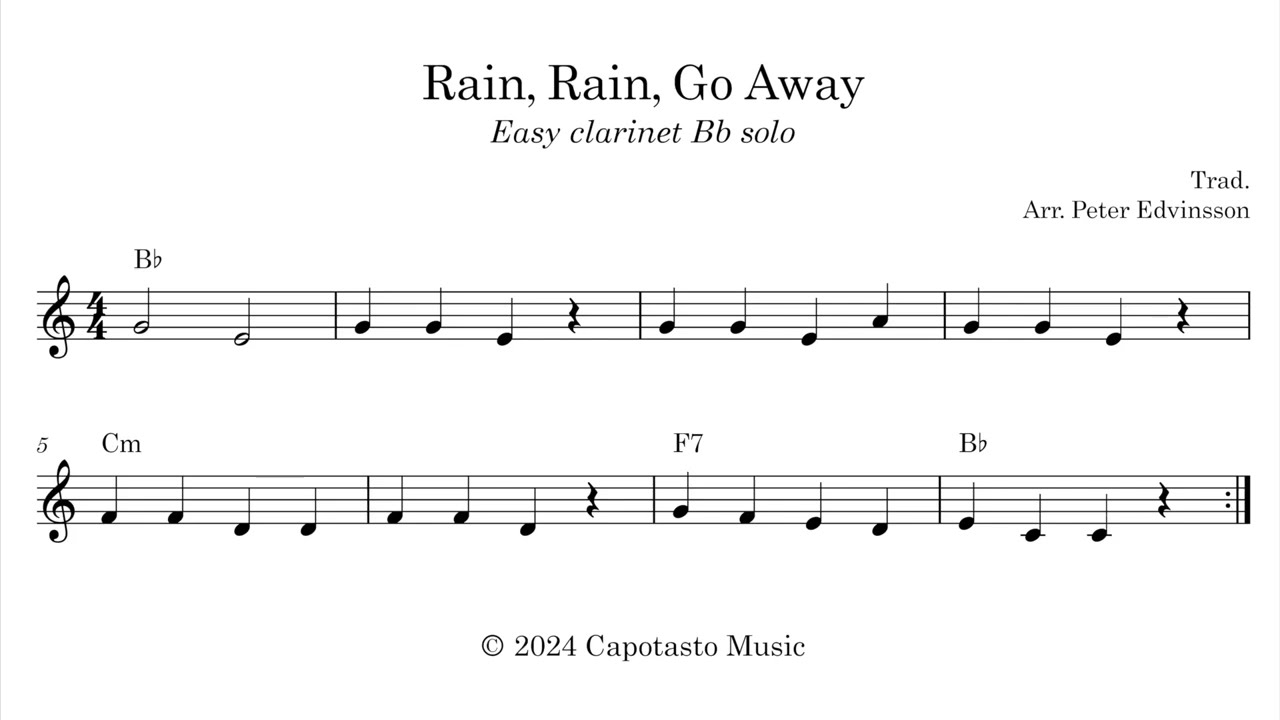 Rain, Rain, Go Away - Clarinet sheet music | Easy clarinet songs for ...