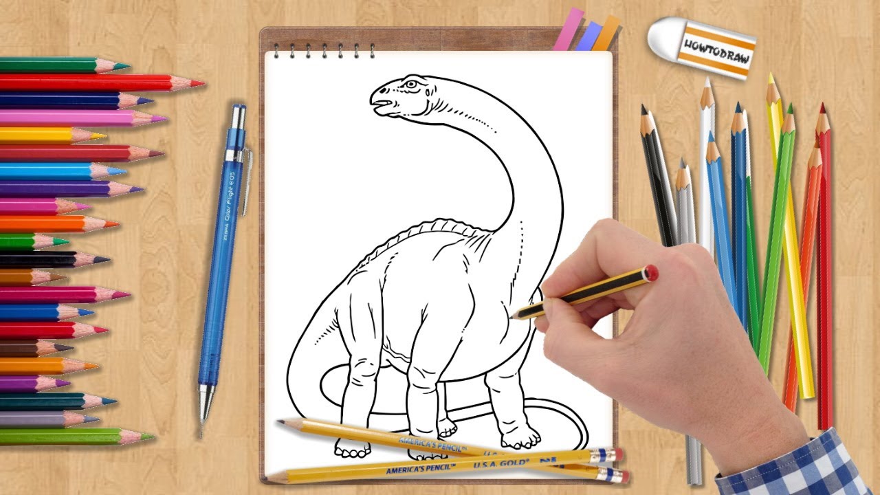How to draw a dinosaur - How to draw Apatosaurus - Drawing a dinosaur ...