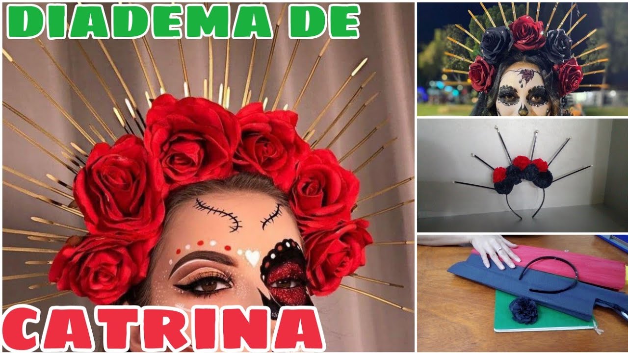 DIADEMA DE CATRINA muy fácil de hacer/ diadema de catrina con flores de ...