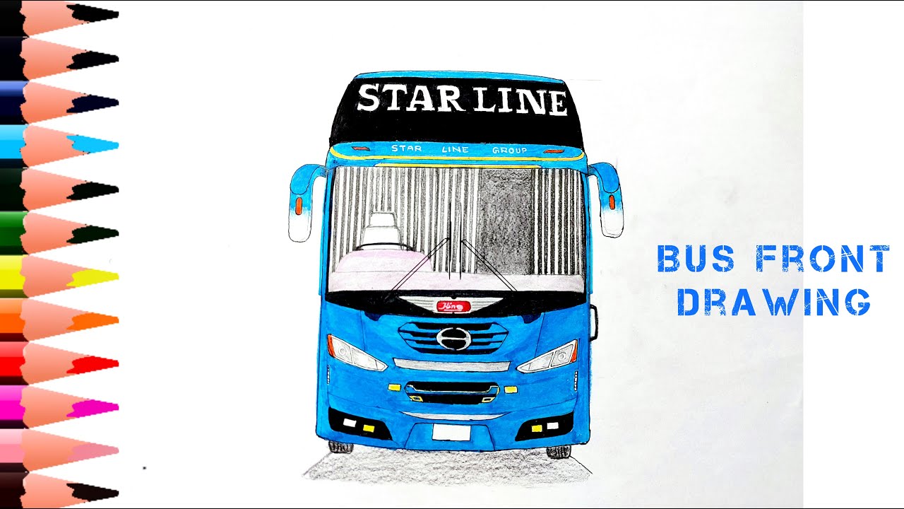 Star Line Hino AK1J Bus Front Drawing | Beautiful Hino Bus Drawing ...
