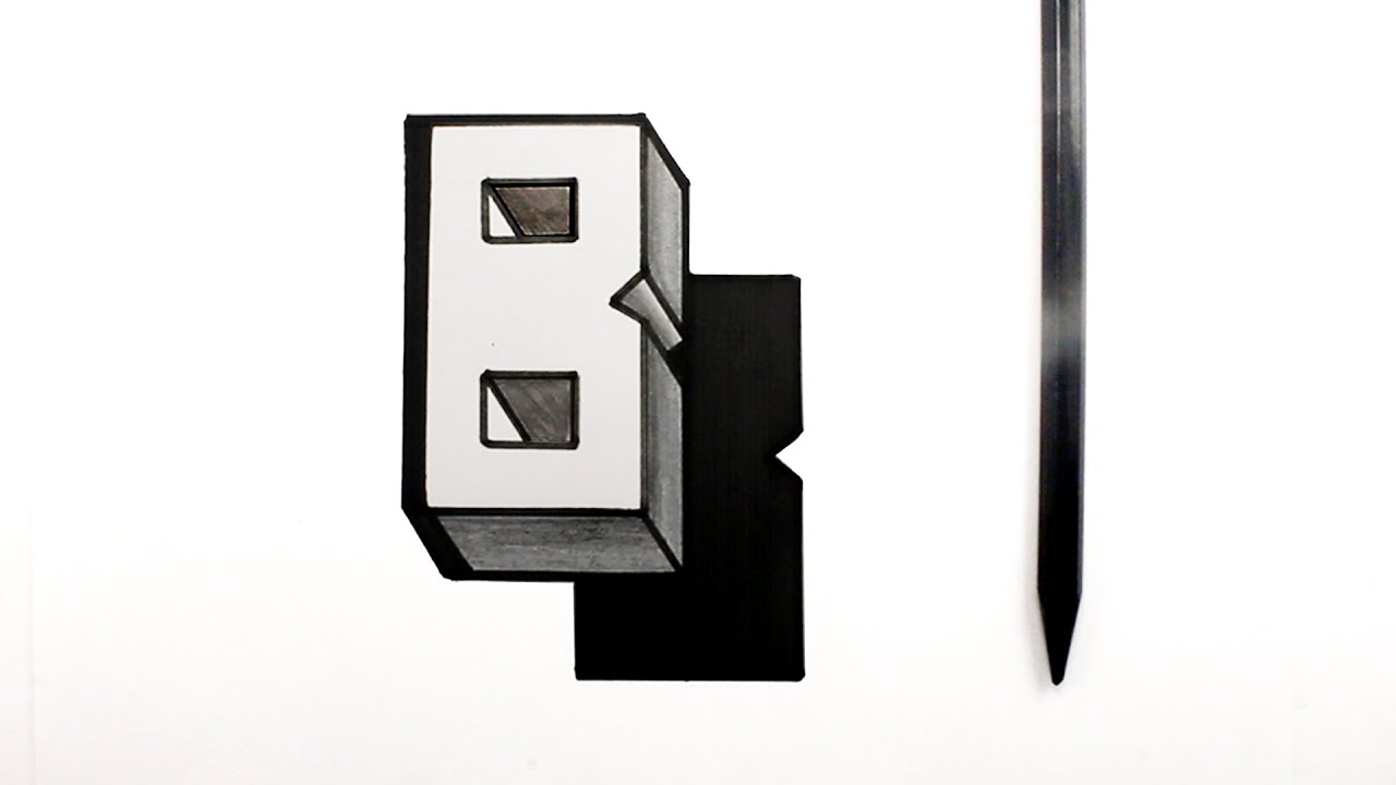 How To Draw 3D Letter B Art Free Style And Shadow below, Top Drawing 3D ...
