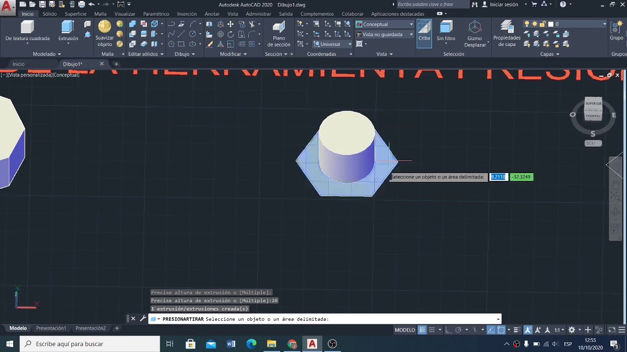 USO DE LA HERRAMIENTA PRESIONAR TIRAR EN AUTOCAD - YouTube
