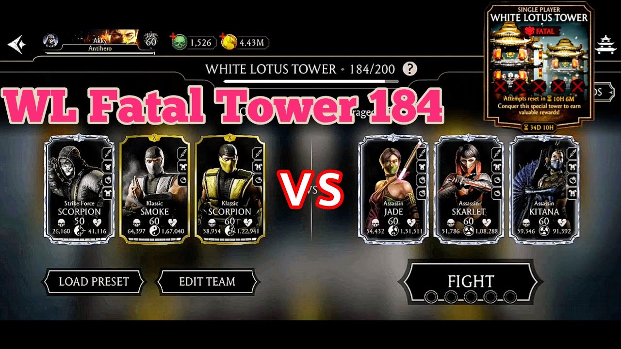 Mk Mobile | Fatal White Lotus Tower 184 With Gold Team | How To ...