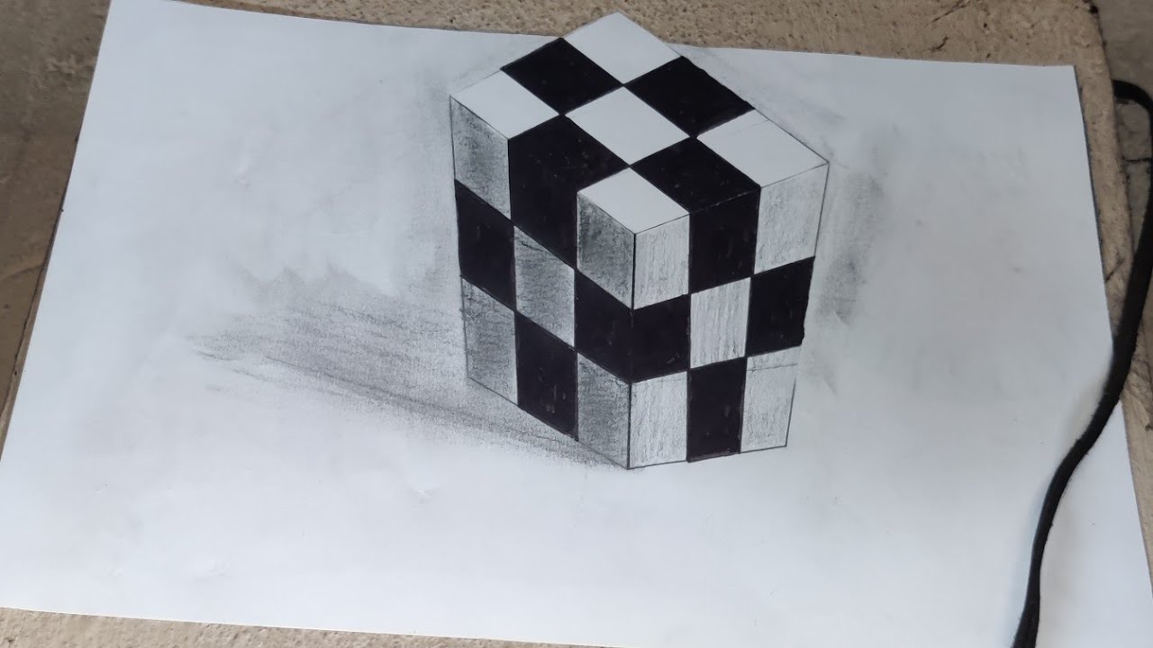 3D Trick Art on Paper Realistic Cube || step by step - YouTube