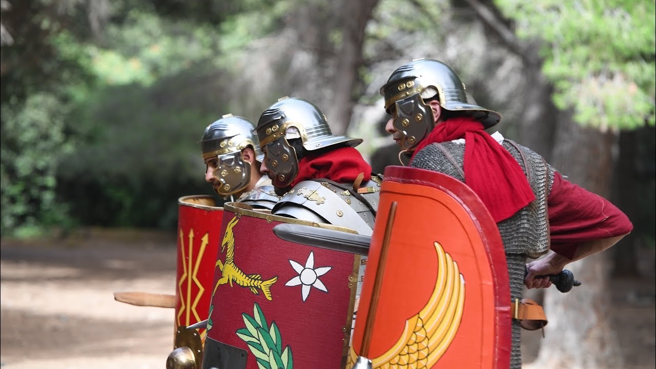 Legionaries Of A Roman Legion On A Reconstruction Of Military Forces In ...