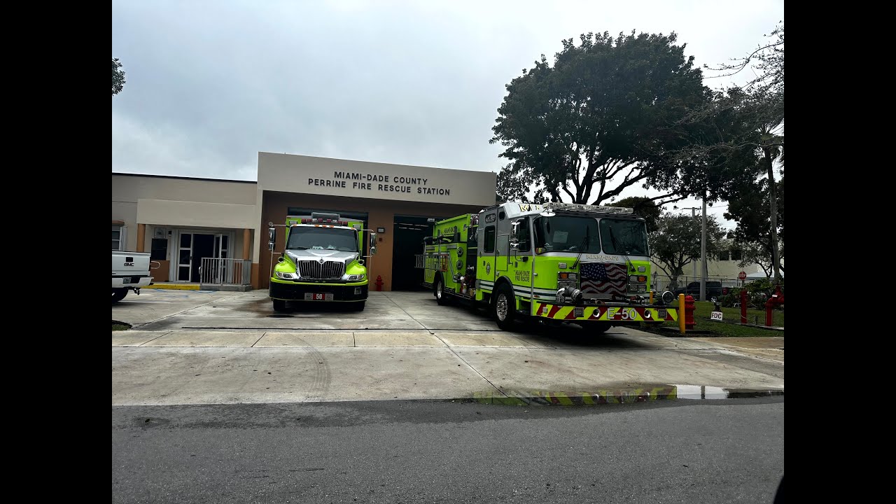 Miami Dade Fire Rescue (MDFR) Engine50 and R50 responding to a house ...