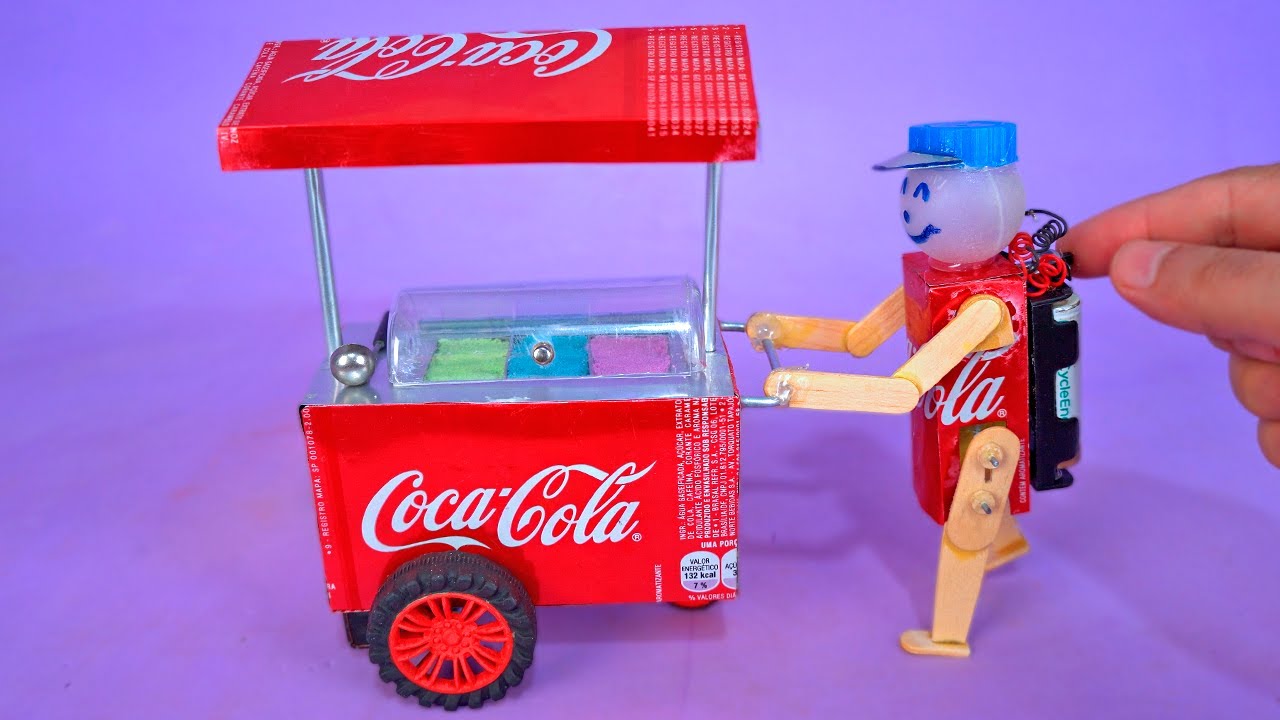 Amazing Ice Cream Cart and Robot Seller made with Coca Cola Cans - YouTube