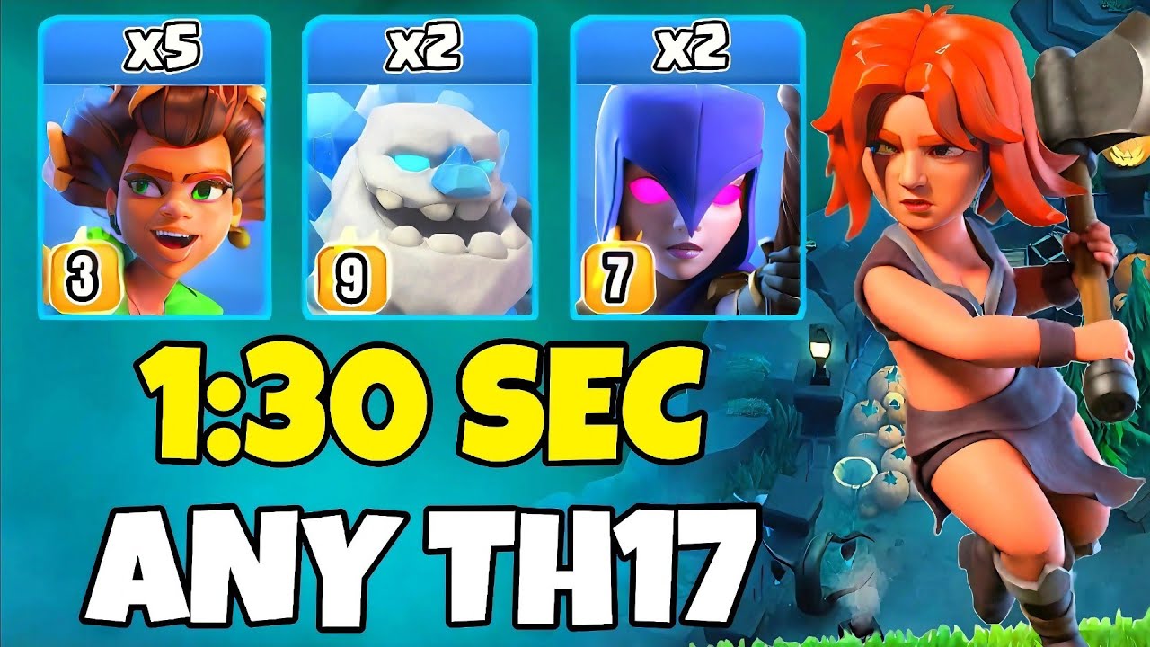 TH17 Root Rider + Ice Golem + Witch Attack Strategy | TH17 Attack ...