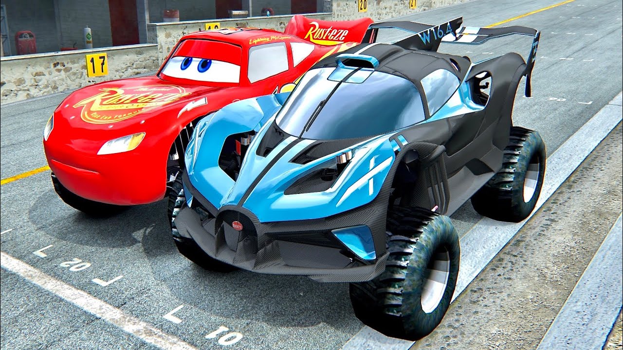 Bugatti Bolide Monster Truck vs Lightning McQueen Monster at Top Gear ...