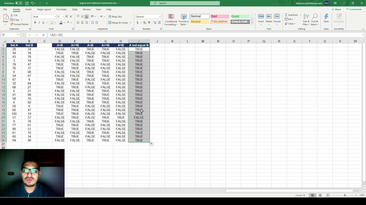 Excel for Chemical Engineers I 27c I Relational and logical expressions ...