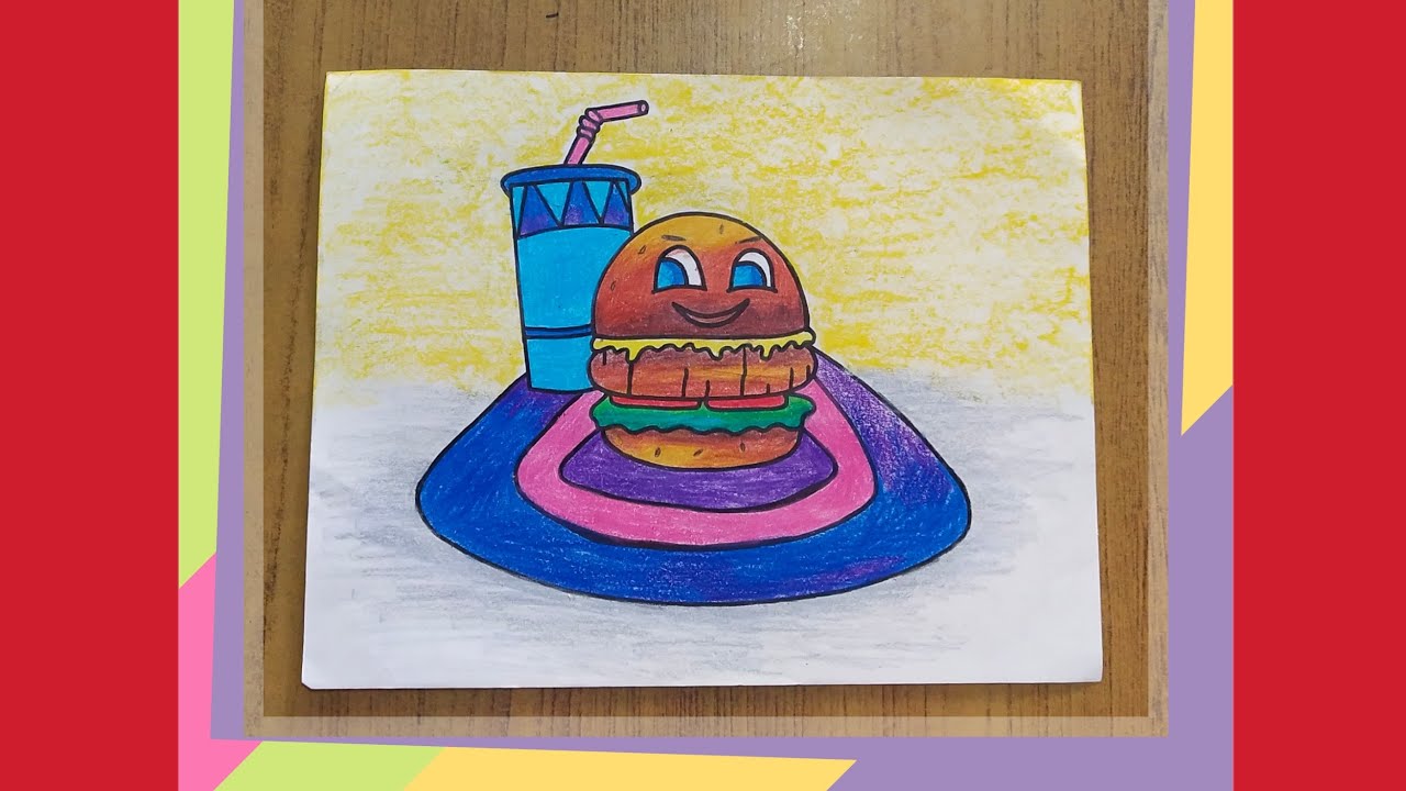 How To Draw & color Cute Burger for kids - YouTube
