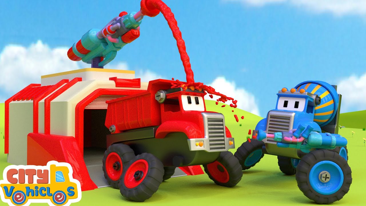 Construction Vehicles Assemble transport plane-bulldozer, dumbstruck ...