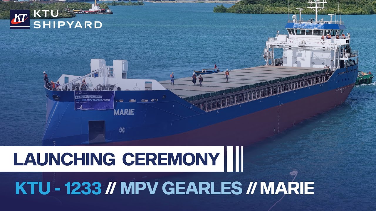 Launching KTU - 1233 (4700DWT MPV Gearless - MARIE) - YouTube