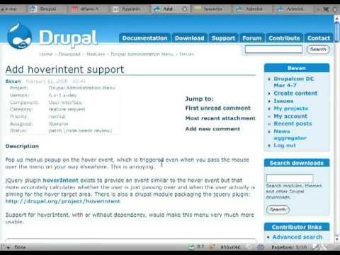 hoverIntent jQuery plugin applied to admin_menu Drupal module - YouTube