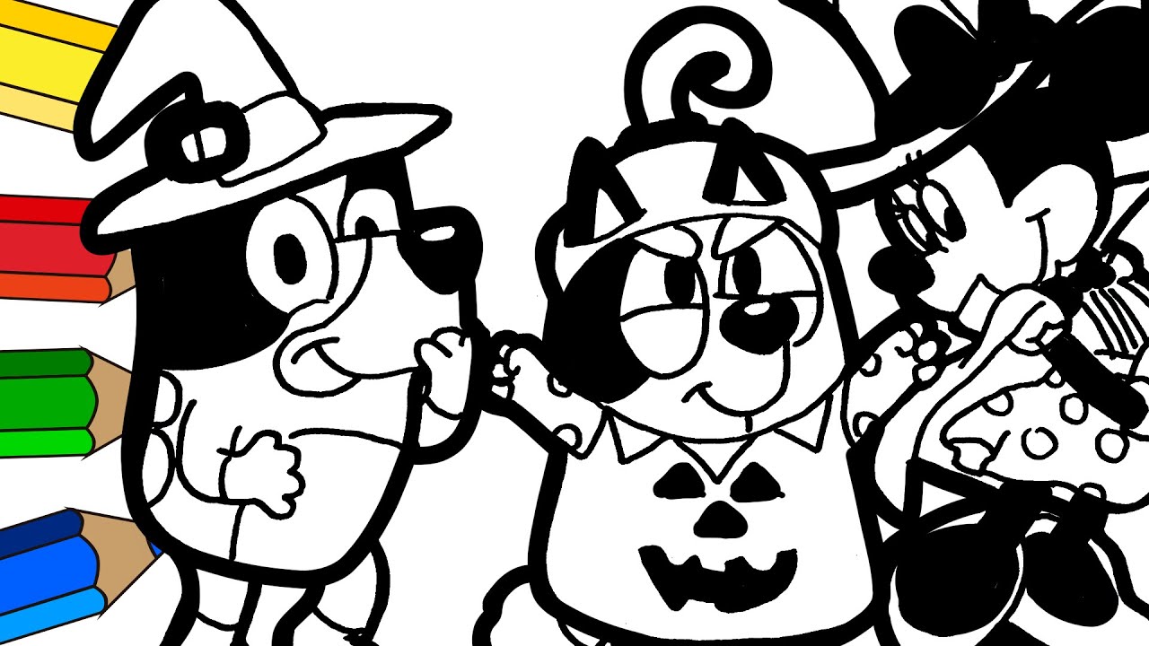 🟠 Drawing Bluey HALOWEEN Costume Fun and Muffin and Minnie Mouse🎃Bluey ...