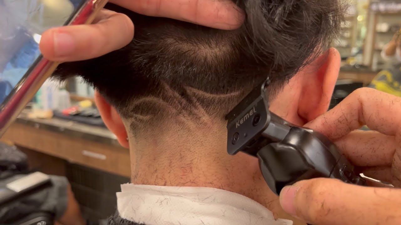 Curly hair Taper fade with tribal design - YouTube