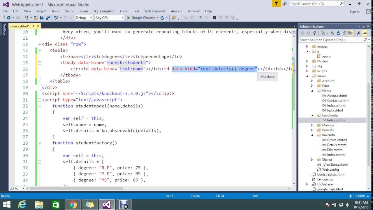 Working with Lists and Collections using knockoutjs in ASP NET MVC - YouTube