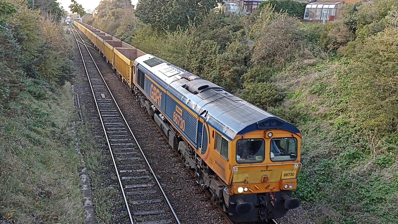 GBRf Class 66 - 66730 "Whitemoor" Network Rail ballast train passing ...