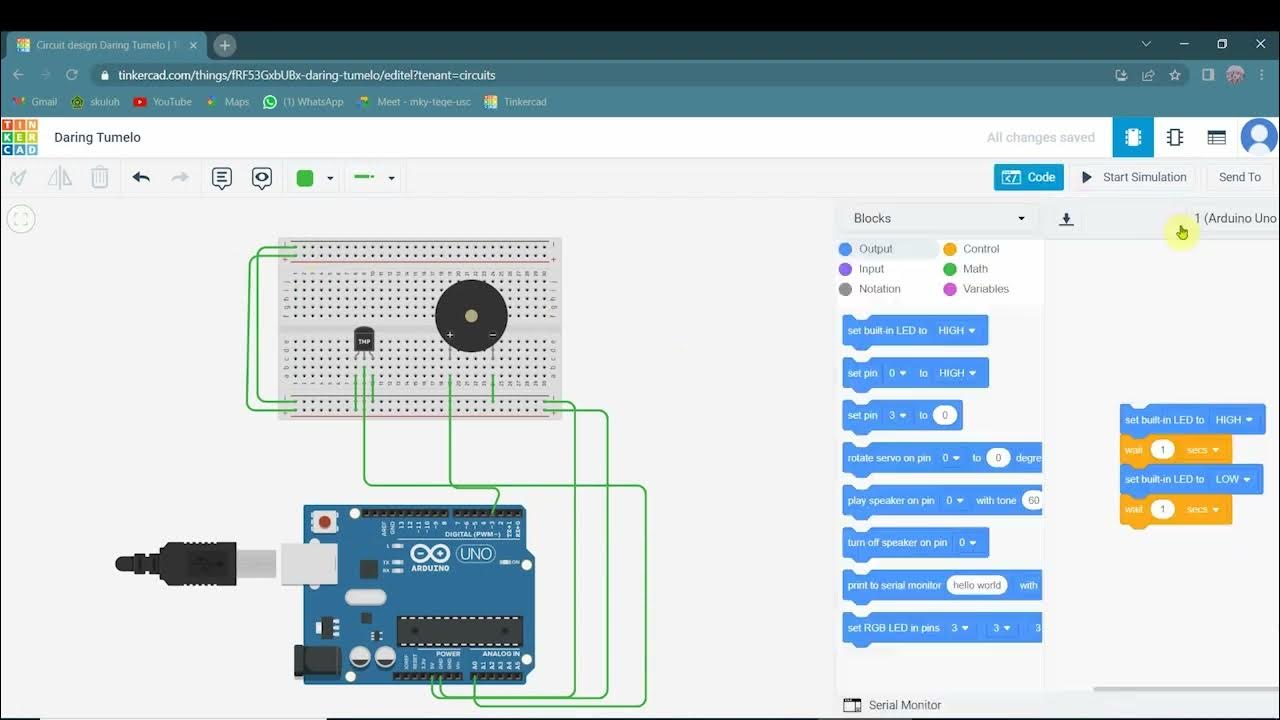Cara membuat sensor pendeteksi panas tinkercad arduino - YouTube
