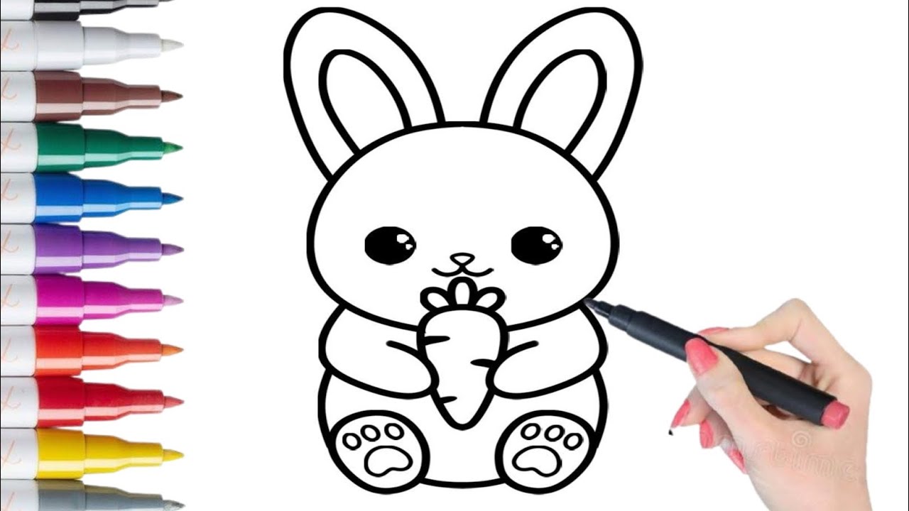 Haw to Draw a Rabbit 🐇🥕 Draw and Color a Cute Bunny 🥕🐇🎨 Easter Drawings ...