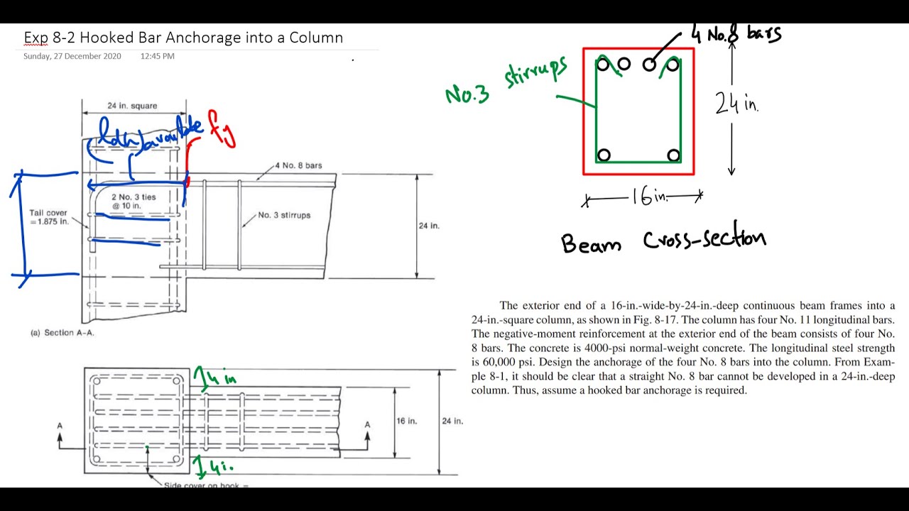 Anchorage of a Hooked Bar into a Column | Numerical Example - YouTube
