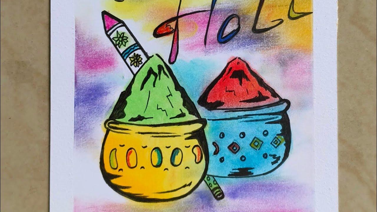 Happy Holi Drawing For Beginners / Happy Holi Painting / How to Draw ...