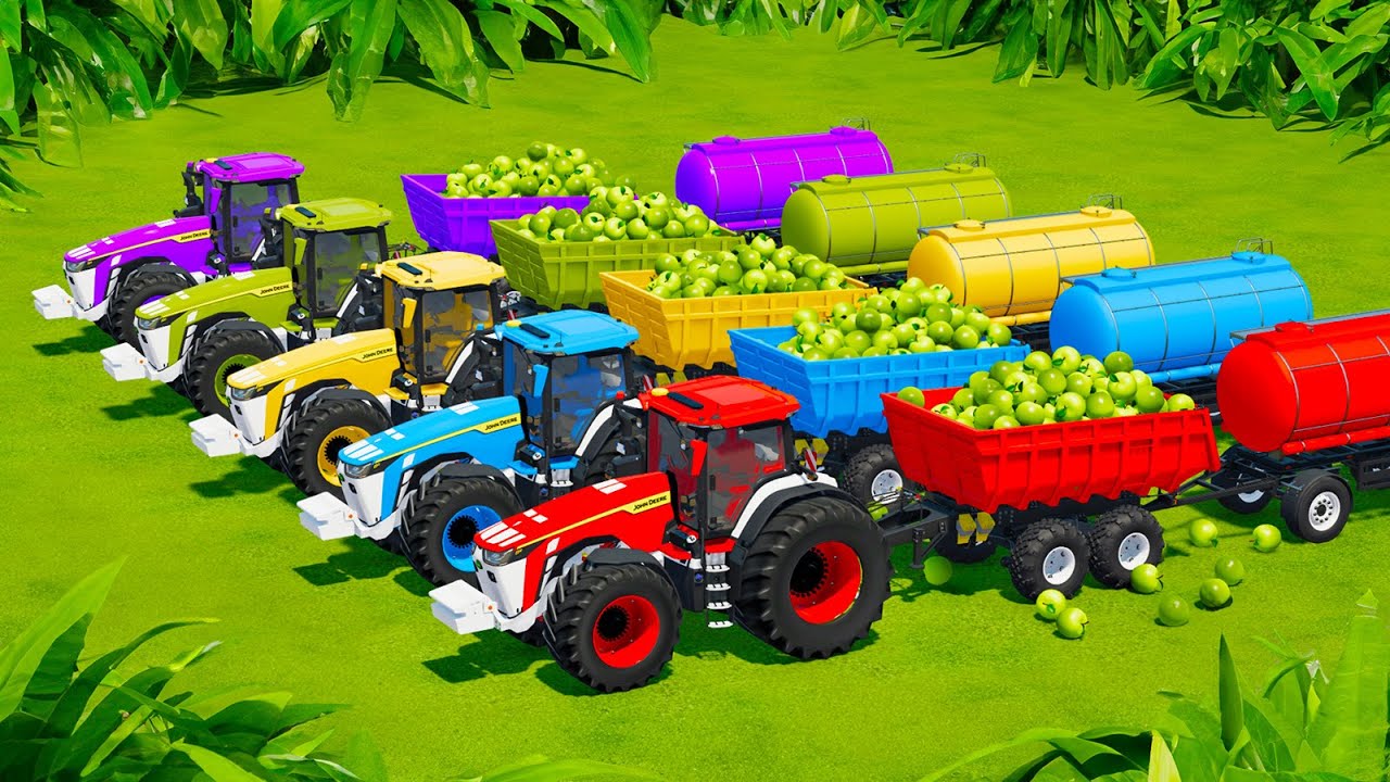 LOAD AND TRANSPORT GREEN APPLES WITH JOHN DERRE & VALTRA TRACTORS ...