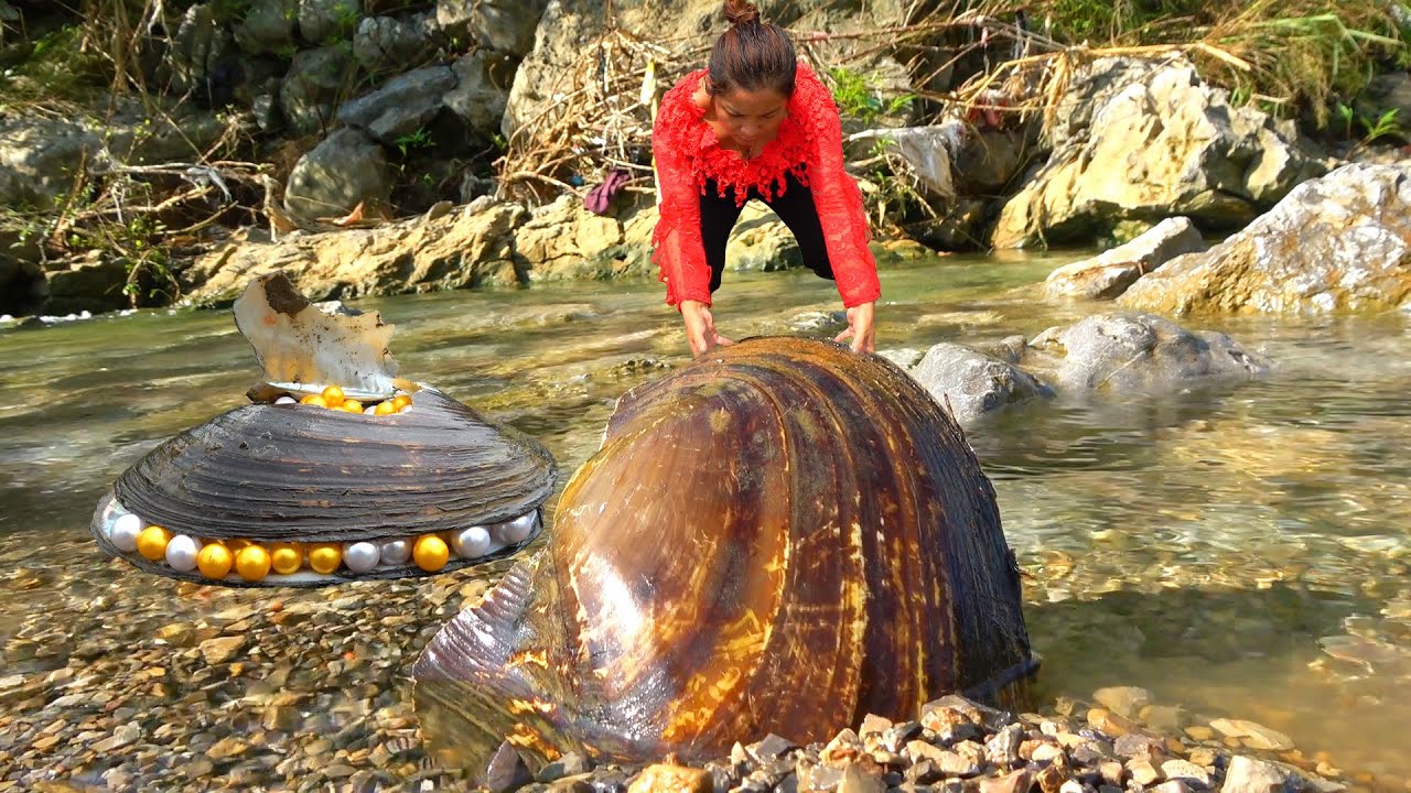A girl was searching for a treasure and found a huge clam with ...