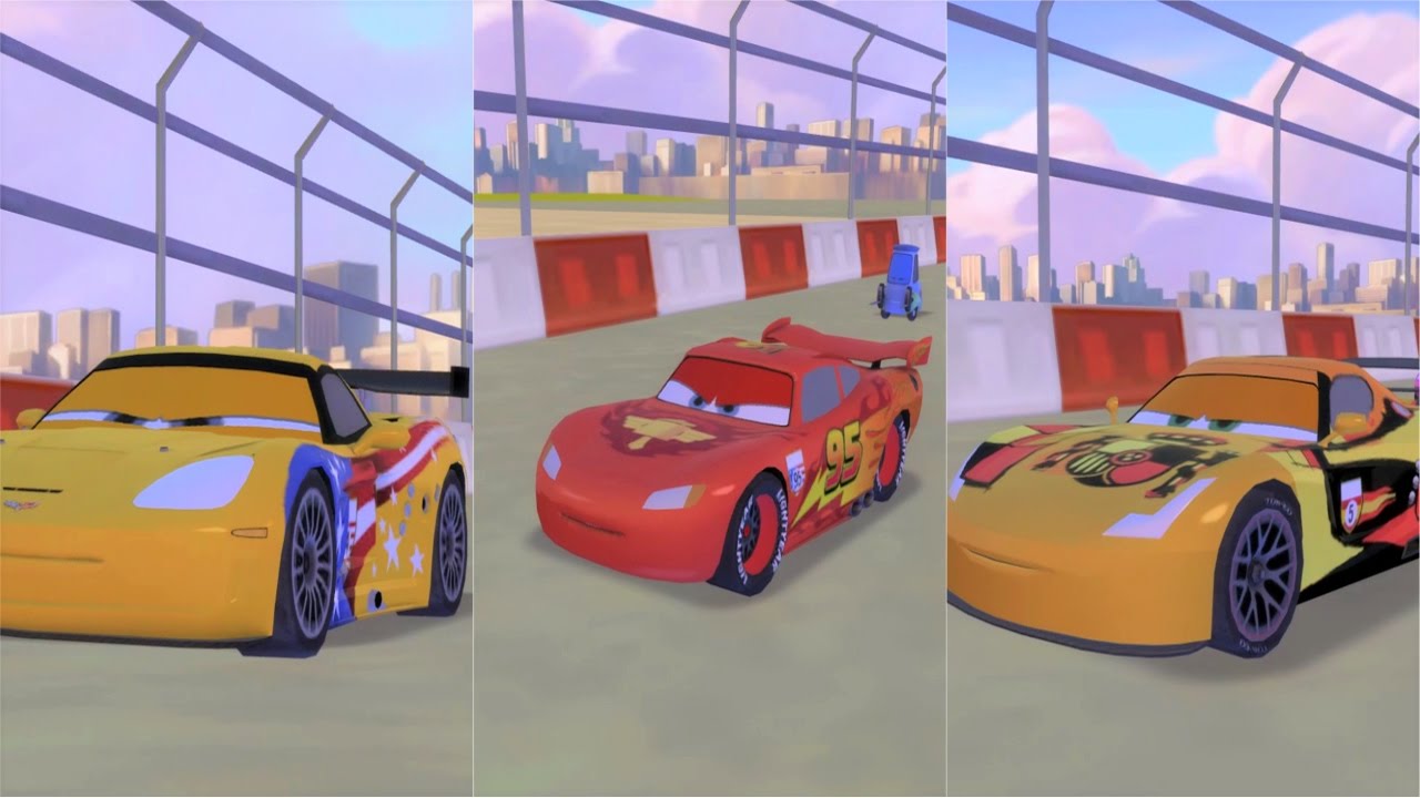 Cars 2 Lightning McQueen vs American Jeff Gorvette vs Spanish Miguel ... Cars 2 Lightning McQueen vs American Jeff Gorvette vs Spanish Miguel ...