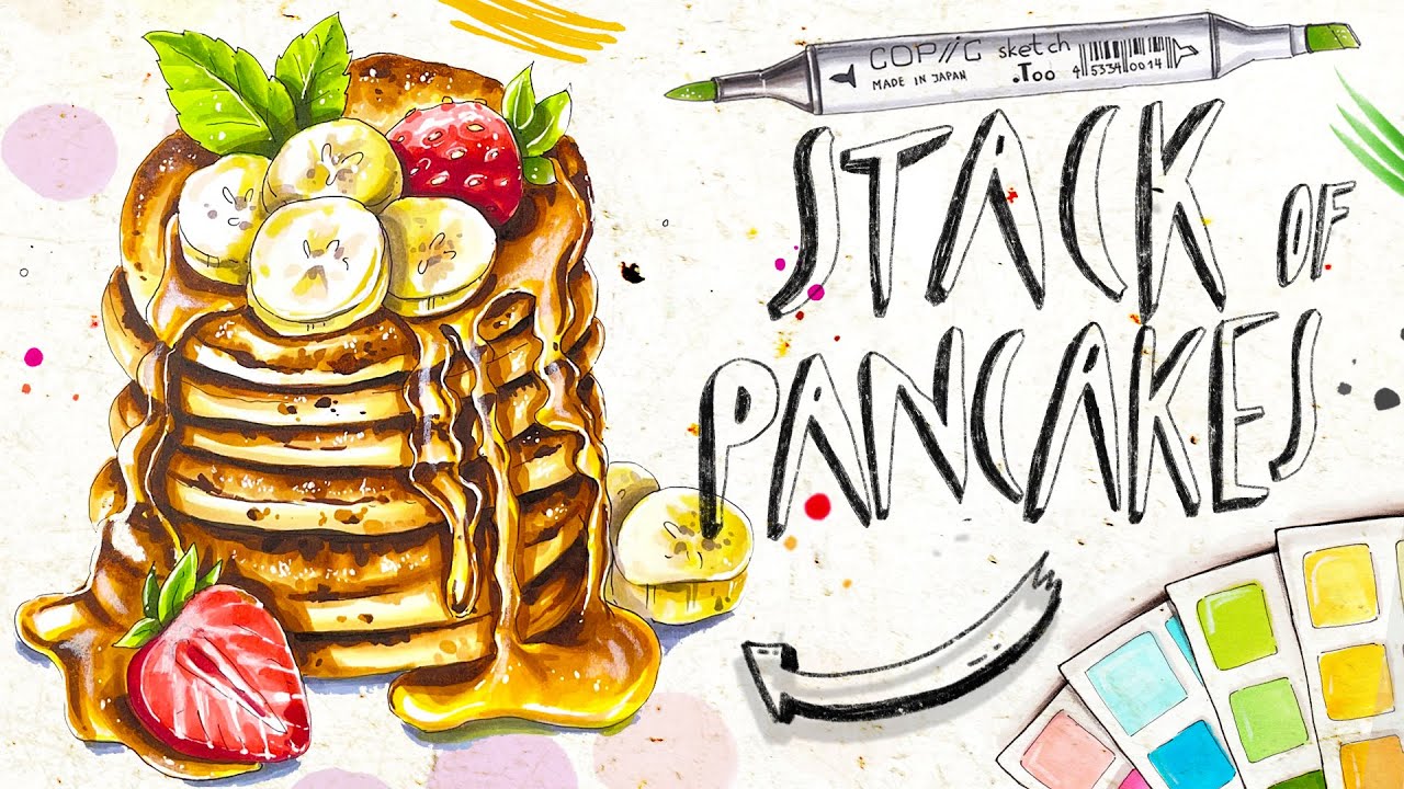 Drawing Pancakes with Markers | Coloring with alcohol markers - YouTube
