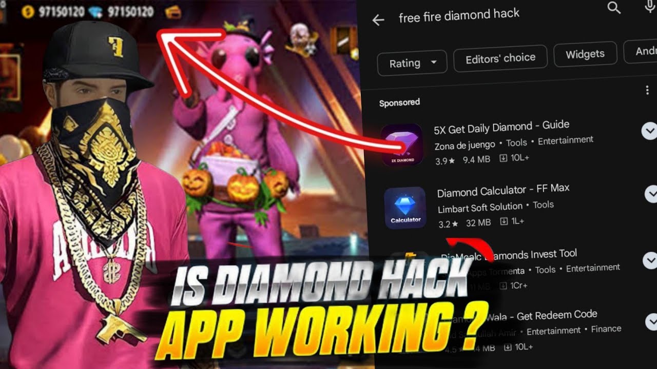 Trying.. Free Fire DIAMOND HACK Apps from Playstore | Free Diamonds App ...