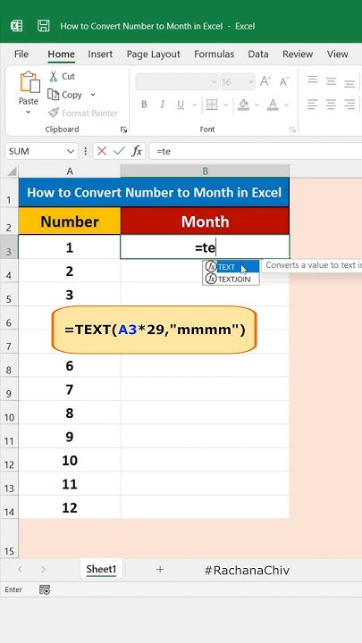 Convert Month Number into Month Name Use TEXT Function in Excel | Excel Tips & Trick | #excel # ...