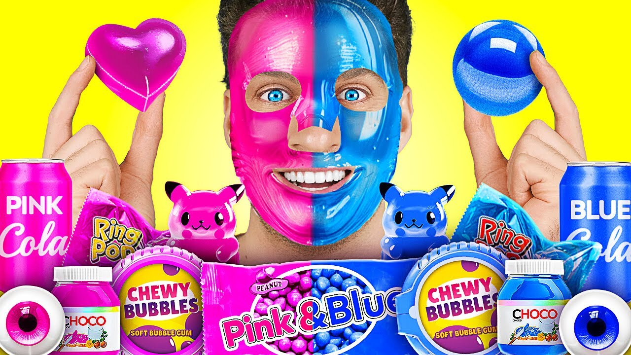 PINK VS BLUE FOOD CHALLENGE🧁Which Is More Delicious? 🍧 Sweet Colorful ...