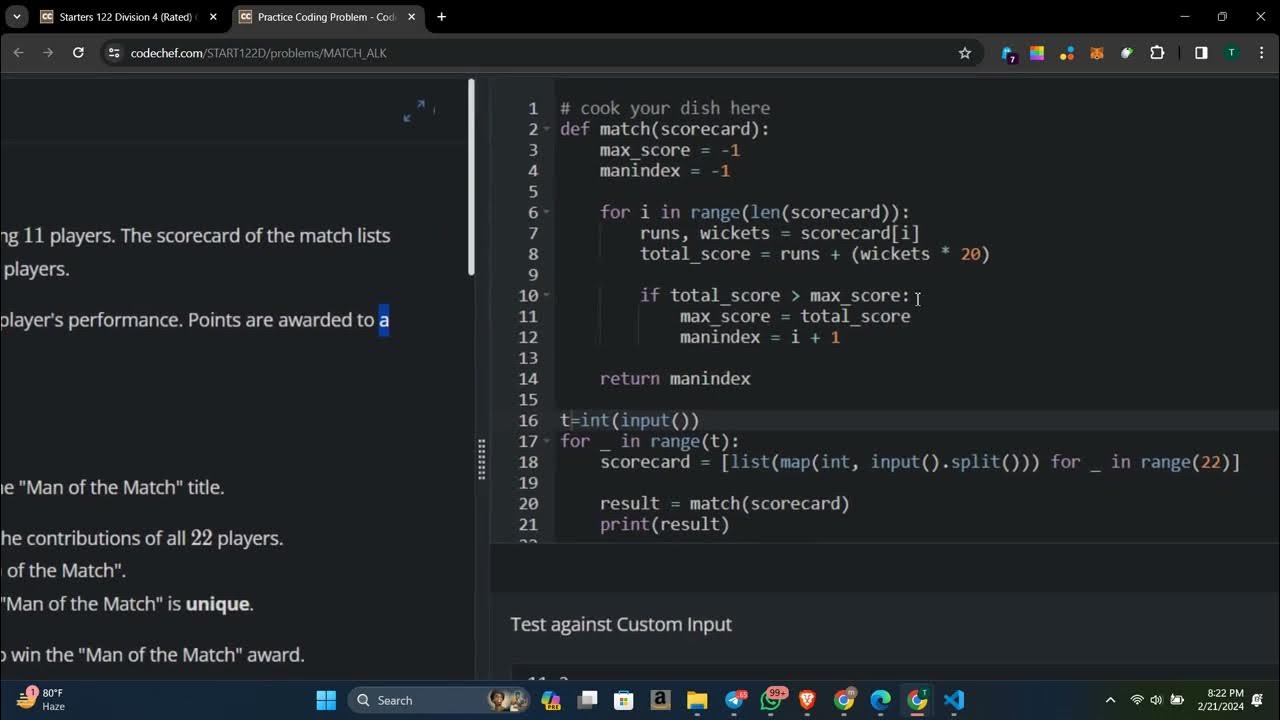 Codechef Starters 122 Man of the Match https://www.codechef.com ...