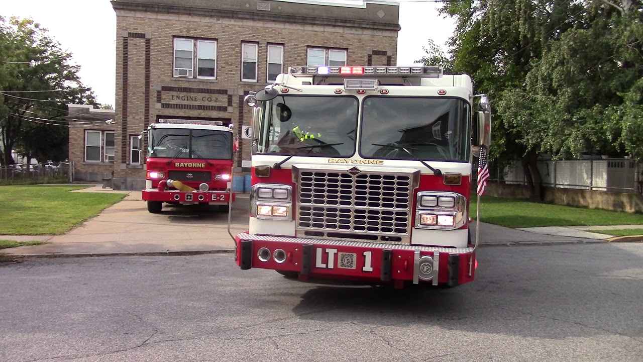 Bayonne Fire Department Ladder Tower 1 Responding (With Q2B) - YouTube